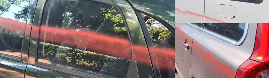 Twee auto's voor de deur in Goirle, allebei een dikke, rode streep: 'Ik ...
