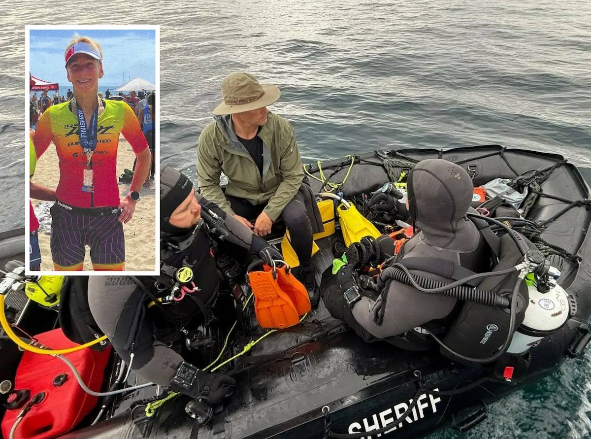 Man ziet zijn vrouw door haai aangevallen worden bij triatlontraining ...