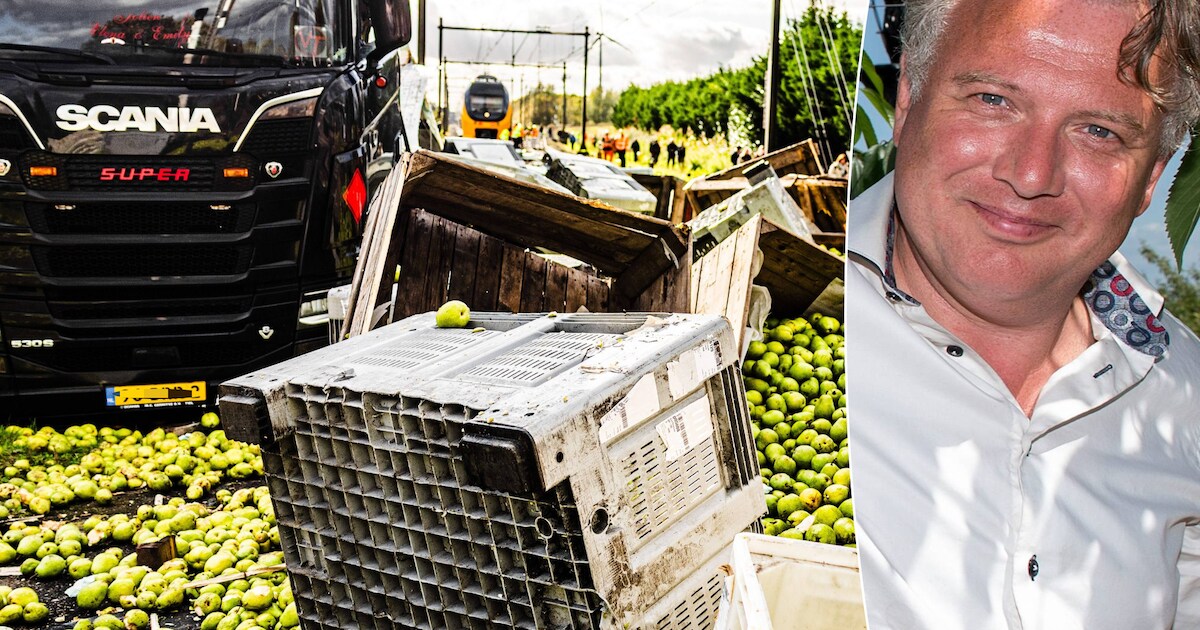 Vrachtwagen met 19.000 kilo peren rijdt weg bij fruitteler Aart Blom ...