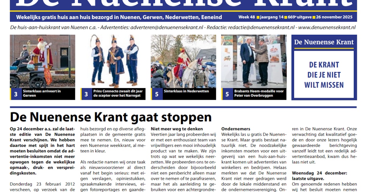 De Nuenense Krant stopt, na bijna 14 jaar einde aan gratis weekblad ...