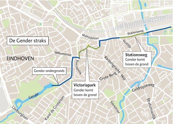 Riviertje de Gender bij Eindhoven Centraal niet in betonnen bak maar ...