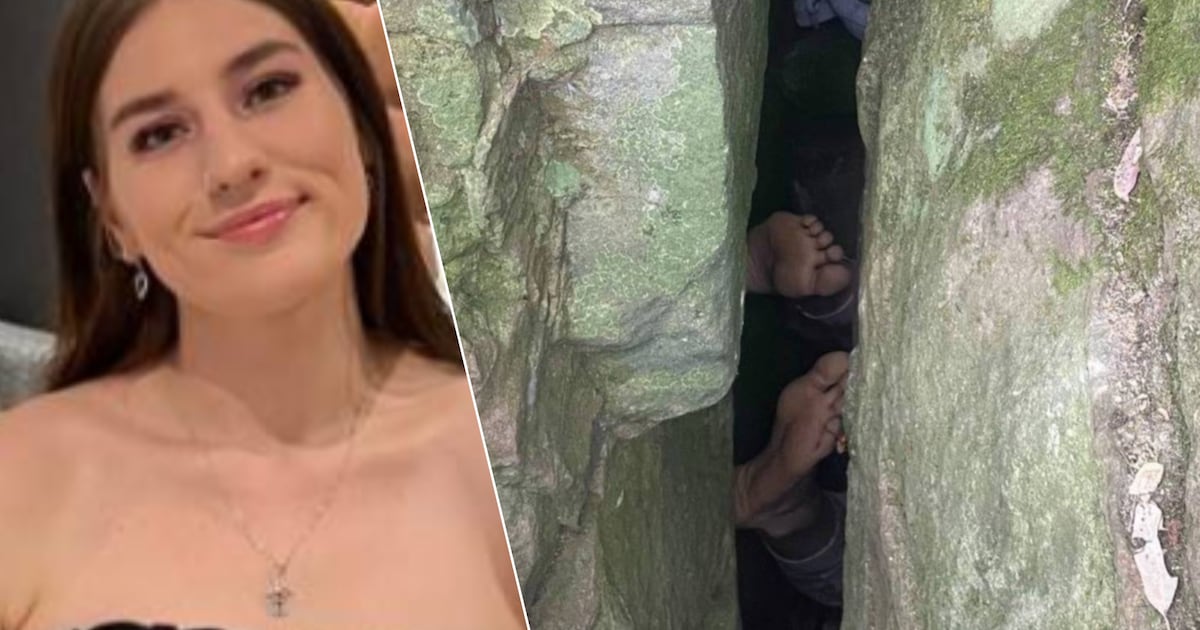 Matilda (23) hangt zeven uur lang ondersteboven tussen rotsen nadat ze ...