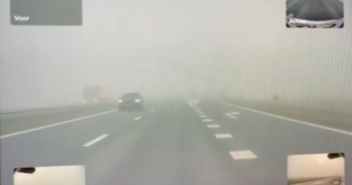 Beelden van spookrijder die ineens opduikt uit de mist | Binnenland | ED.nl